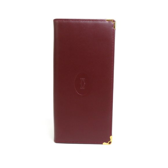 Cartier | Bags | Cartier Bifold Long Wallet Leather Burgundy Gold ...